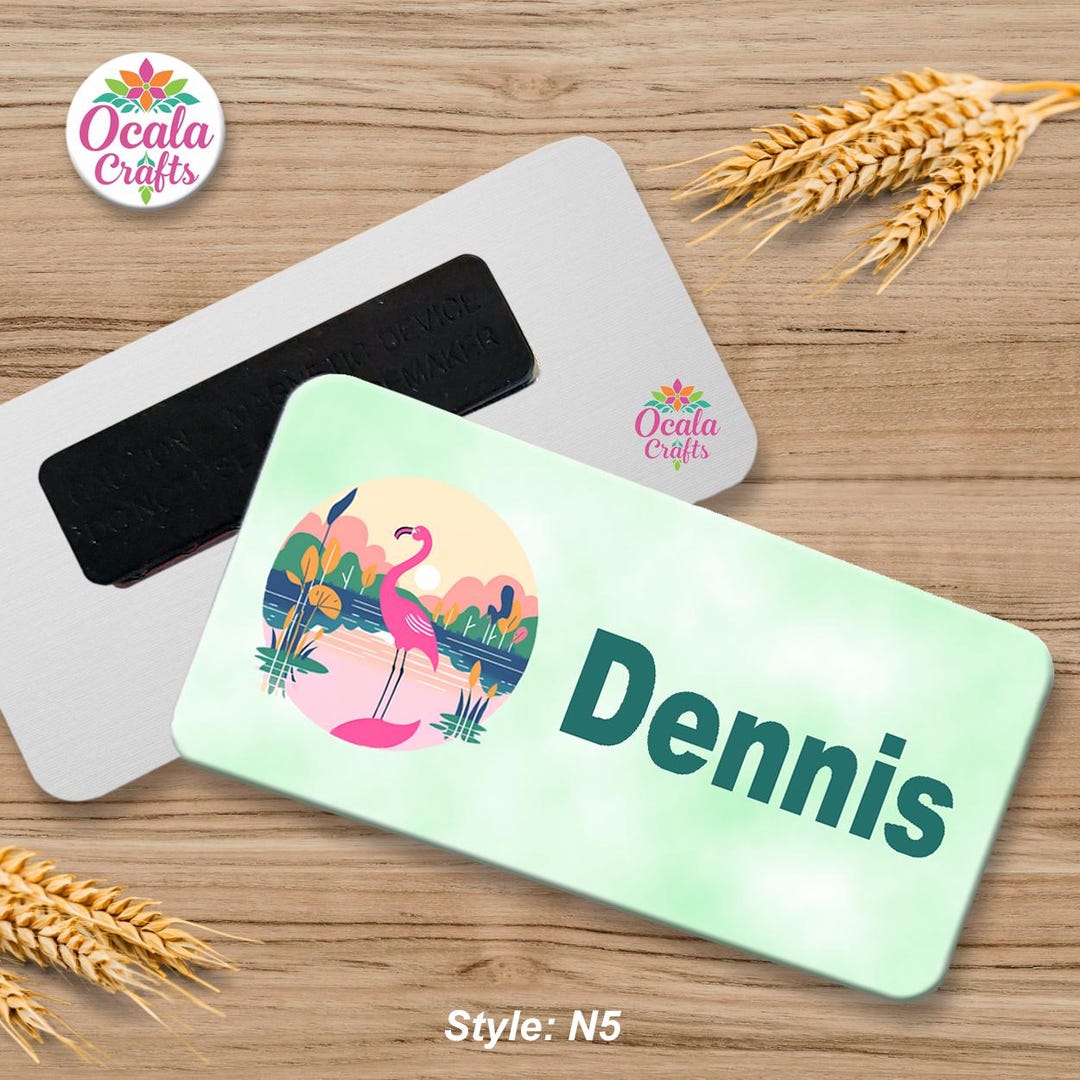 Flamingo Magnetic Name Tag, Tropical Design - Etsy