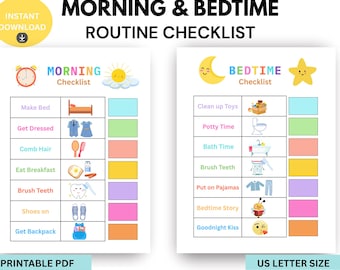 Bedtime Routine for Kids, Morning Routine Checklist, Printable ...