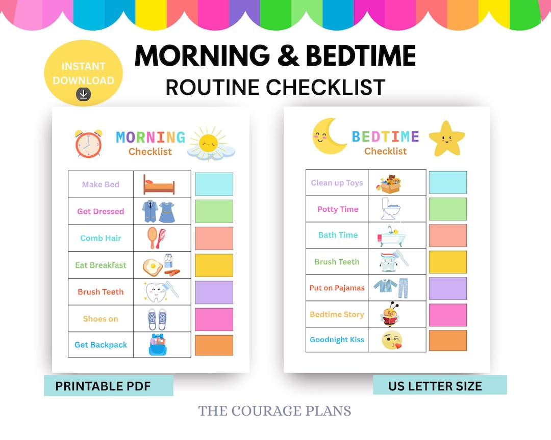 Kids Morning & Bedtime Routine Chart: Printable Checklist (PDF Download ...
