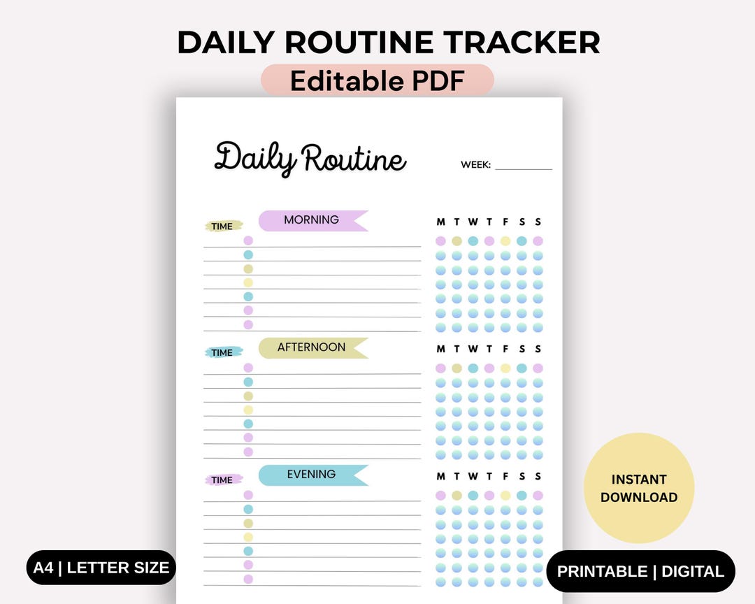 Editable Daily Routine Tracker: Printable Habit Checklist (PDF Download ...