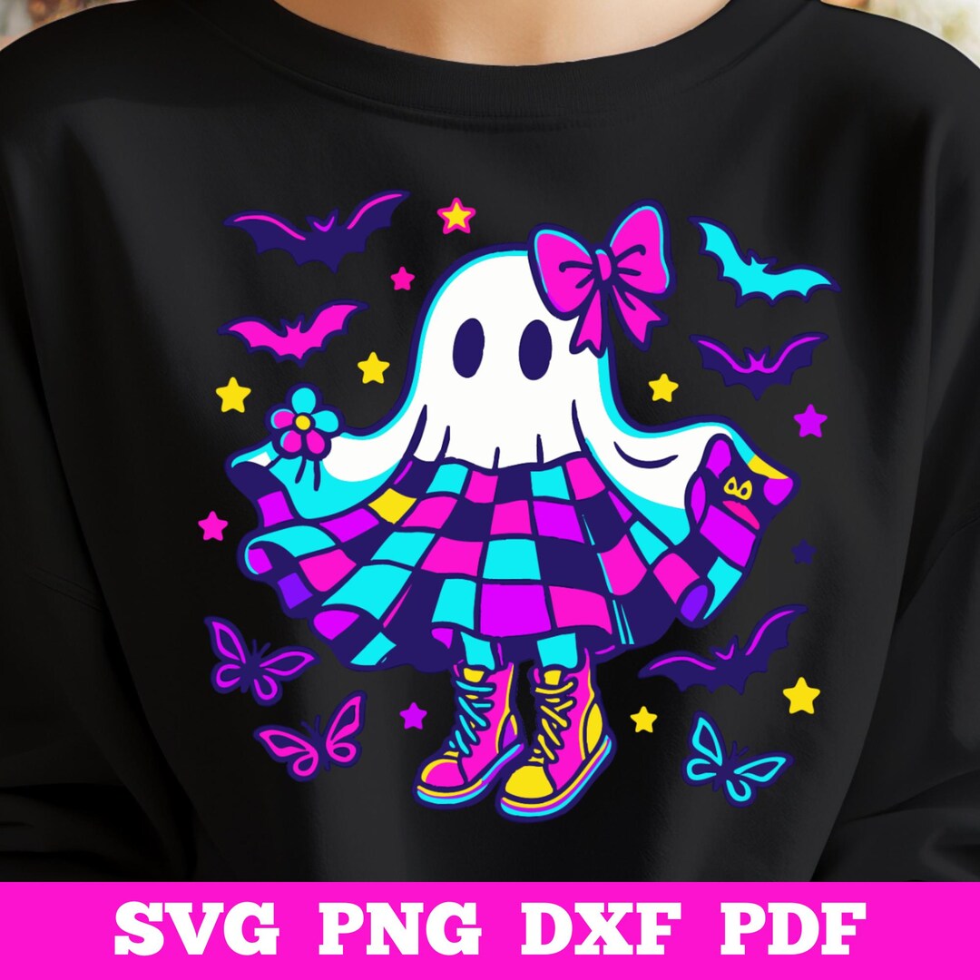 Neon Dancing Halloween Ghost PNG, Cute Glowing Ghost, Spooky Glow Ghost ...