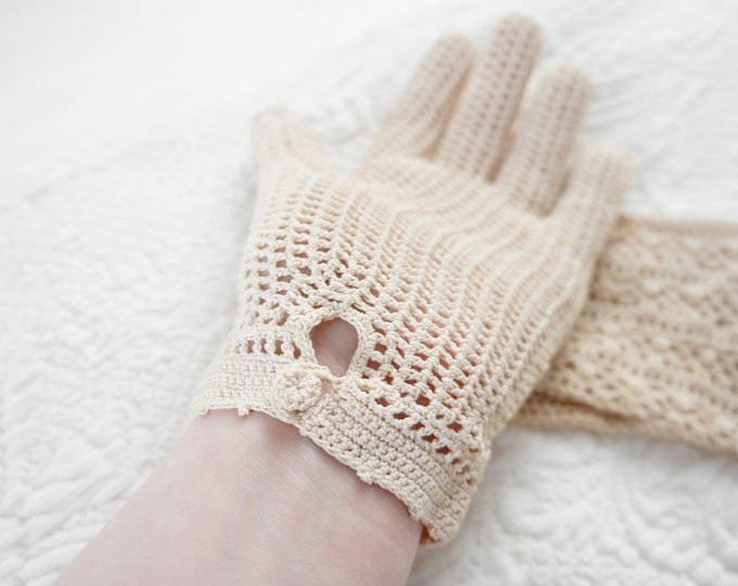 Vintage Crochet Lace Gloves, Antique Lace Gloves, Handmade Crochet Lace ...