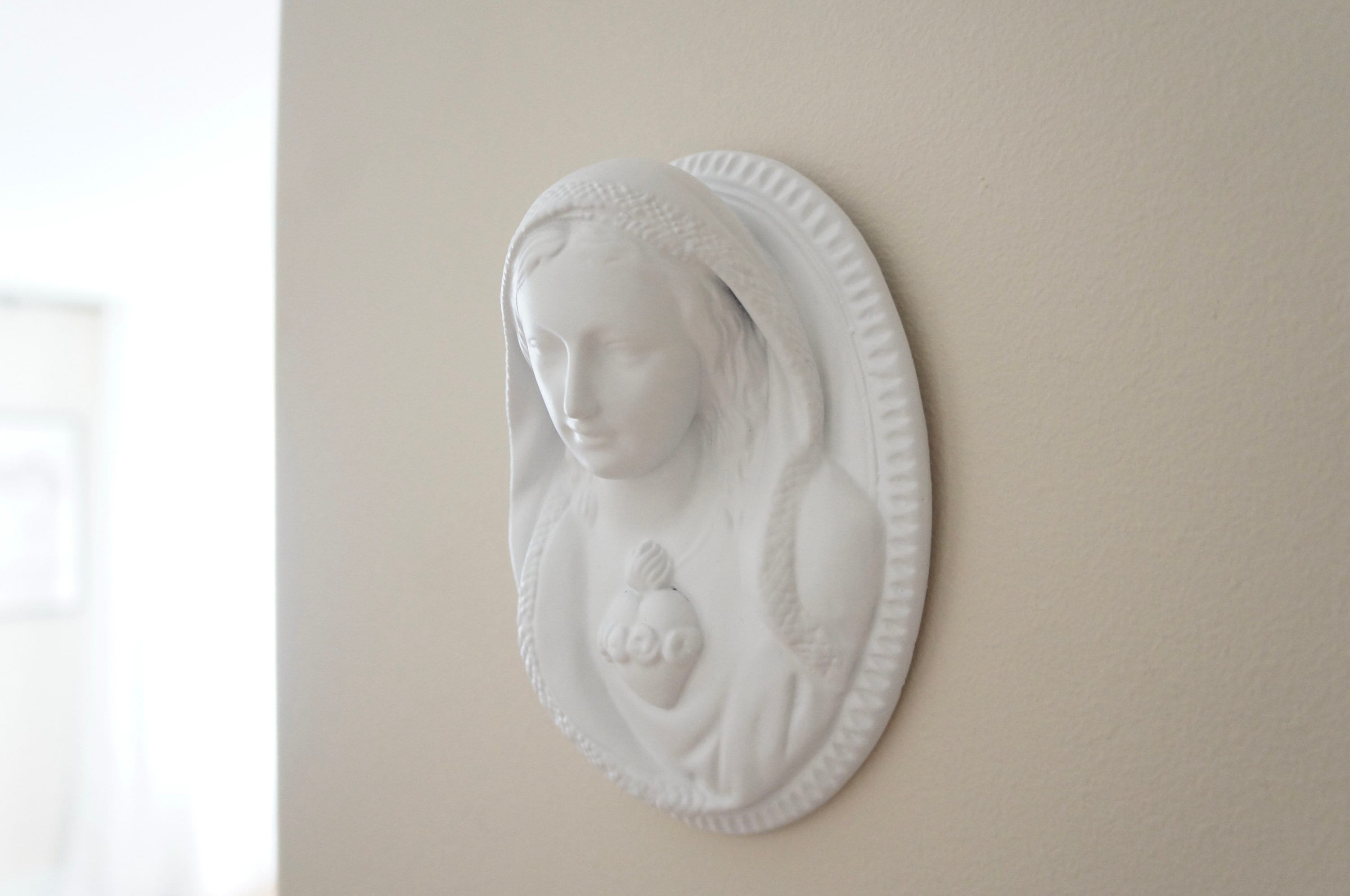 Ceramic Virgin Mary Wall Statue, Religious Catholic Statuary, White ...