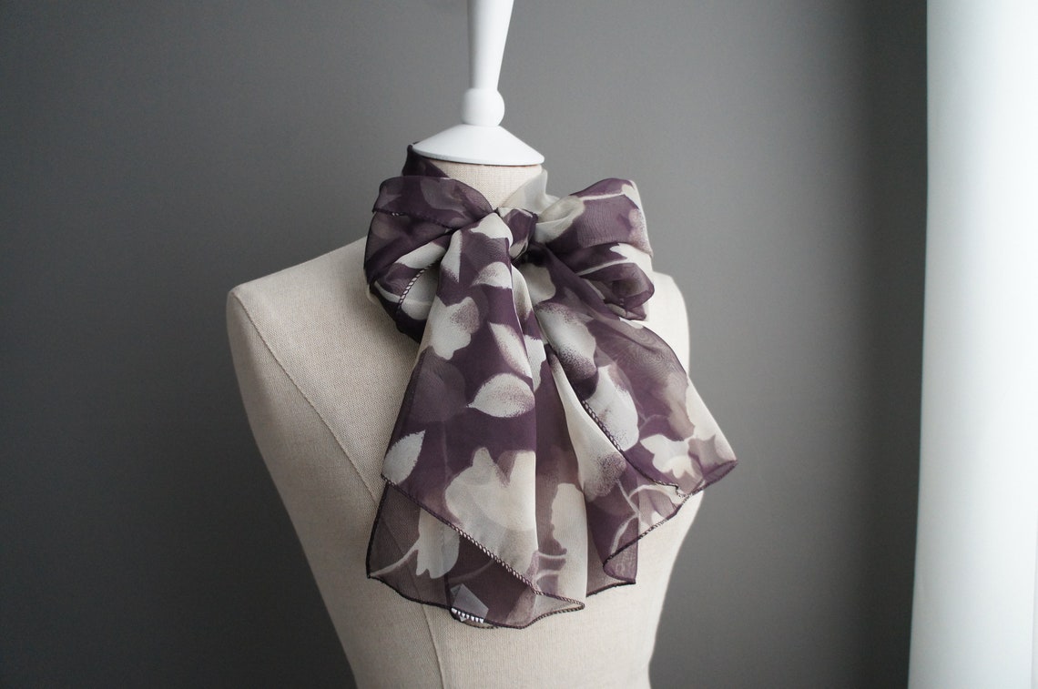 Long Sheer Floral Scarf, Purple & White Long Sheer Shawl Scarf, Sheer ...