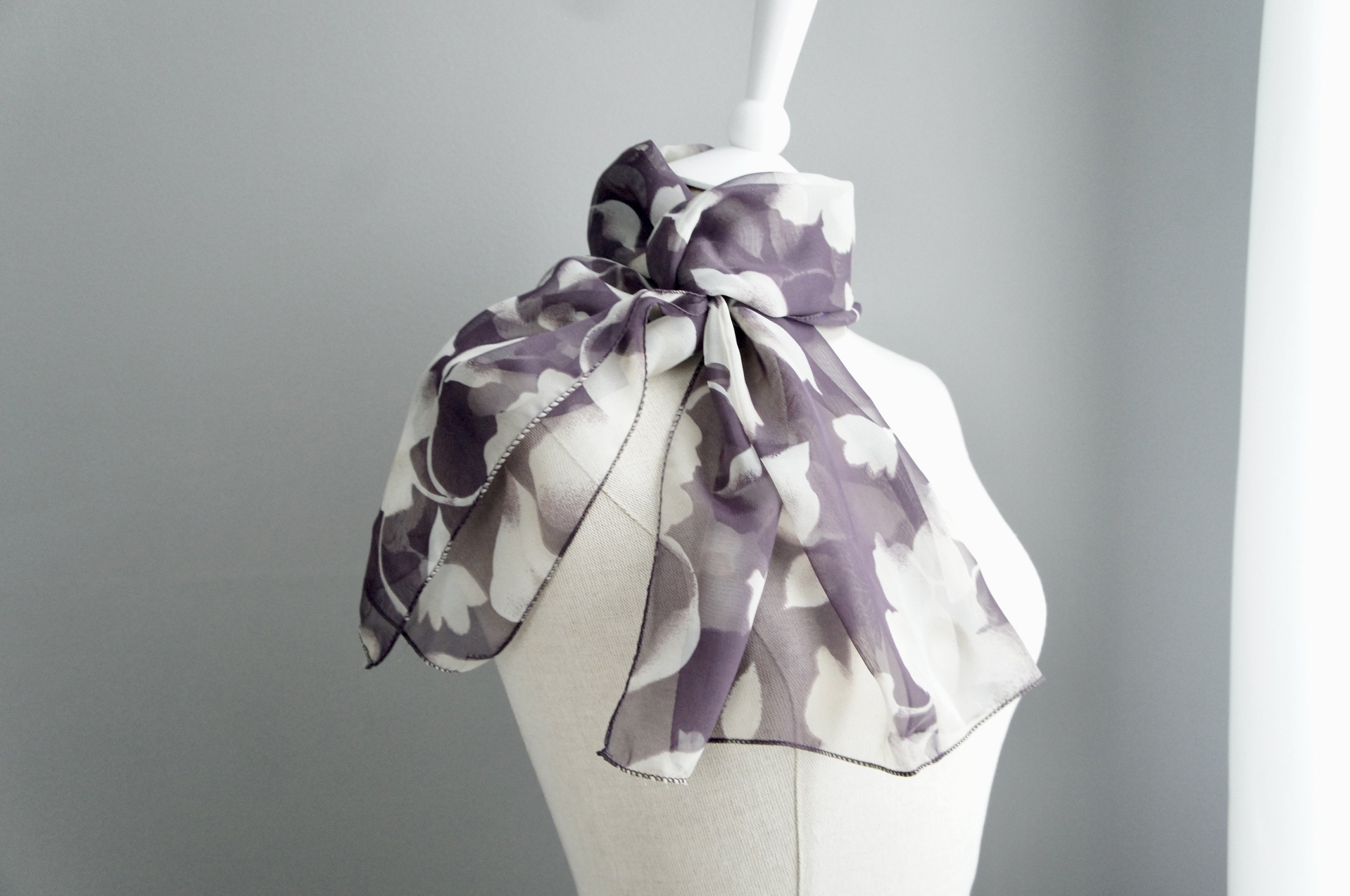 Long Sheer Floral Scarf, Purple & White Long Sheer Shawl Scarf, Sheer ...