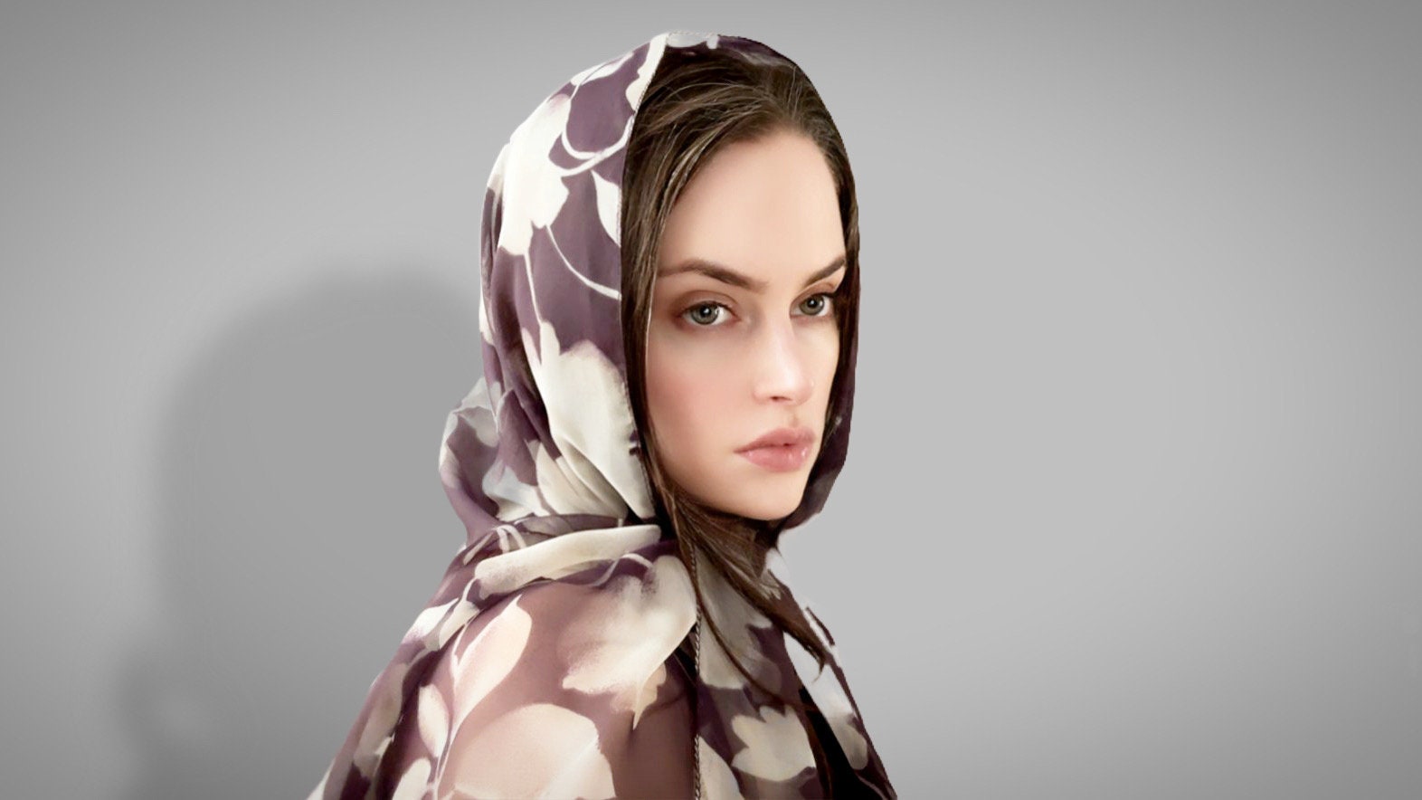 Long Sheer Floral Scarf, Purple & White Long Sheer Shawl Scarf, Sheer ...