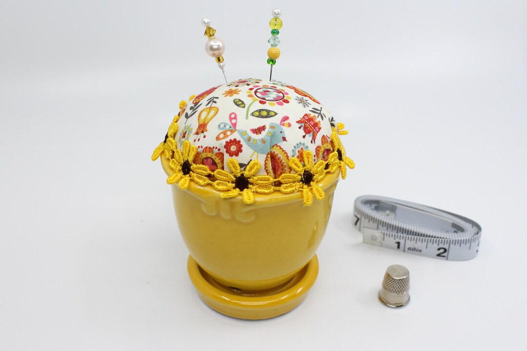 Pincushion Whimsical Flower Pot Sewing Room Decor Seamstress Tailor ...