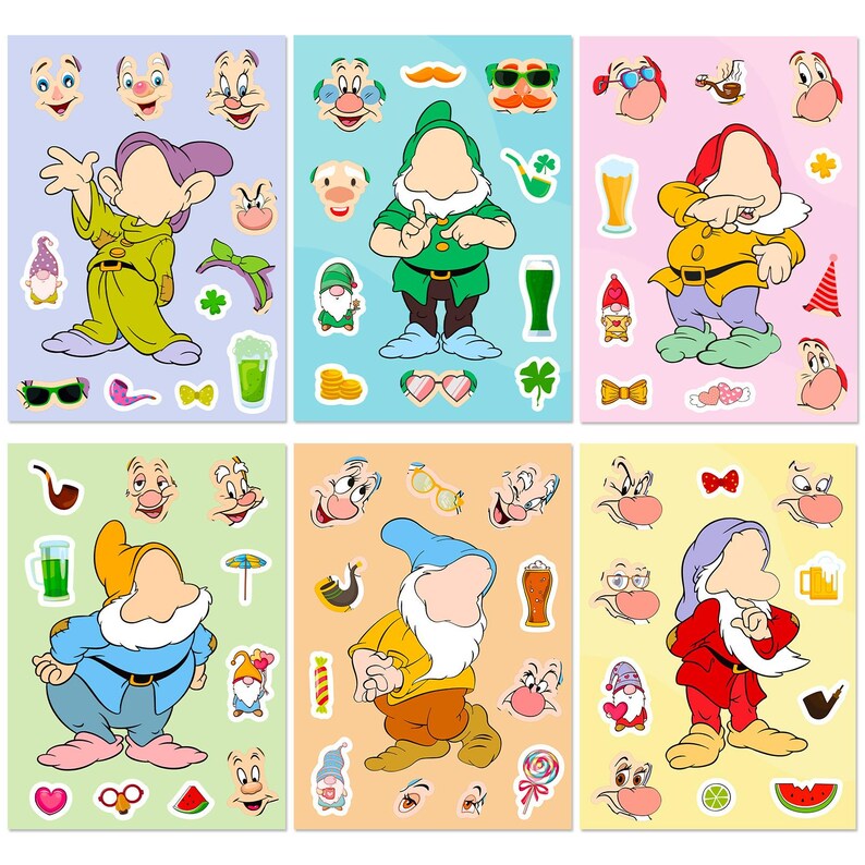 6 Sheets Dwarf Stickers,cute Face Swap Stickers,diy Stickers,creative ...