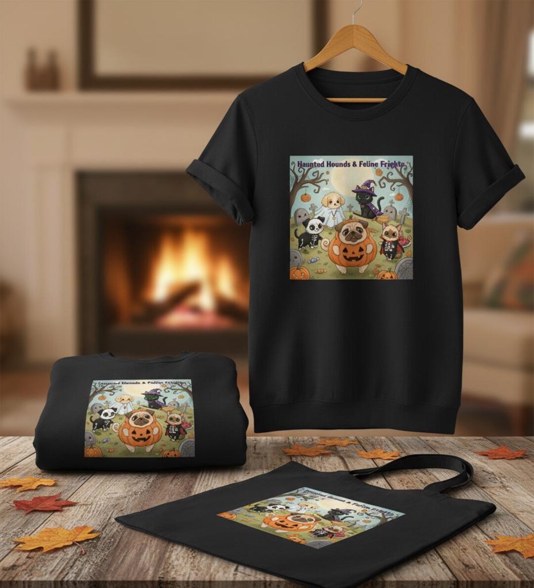 Haunted Hounds Feline Frights PNG, Cute Halloween Digital File, Dog Cat ...