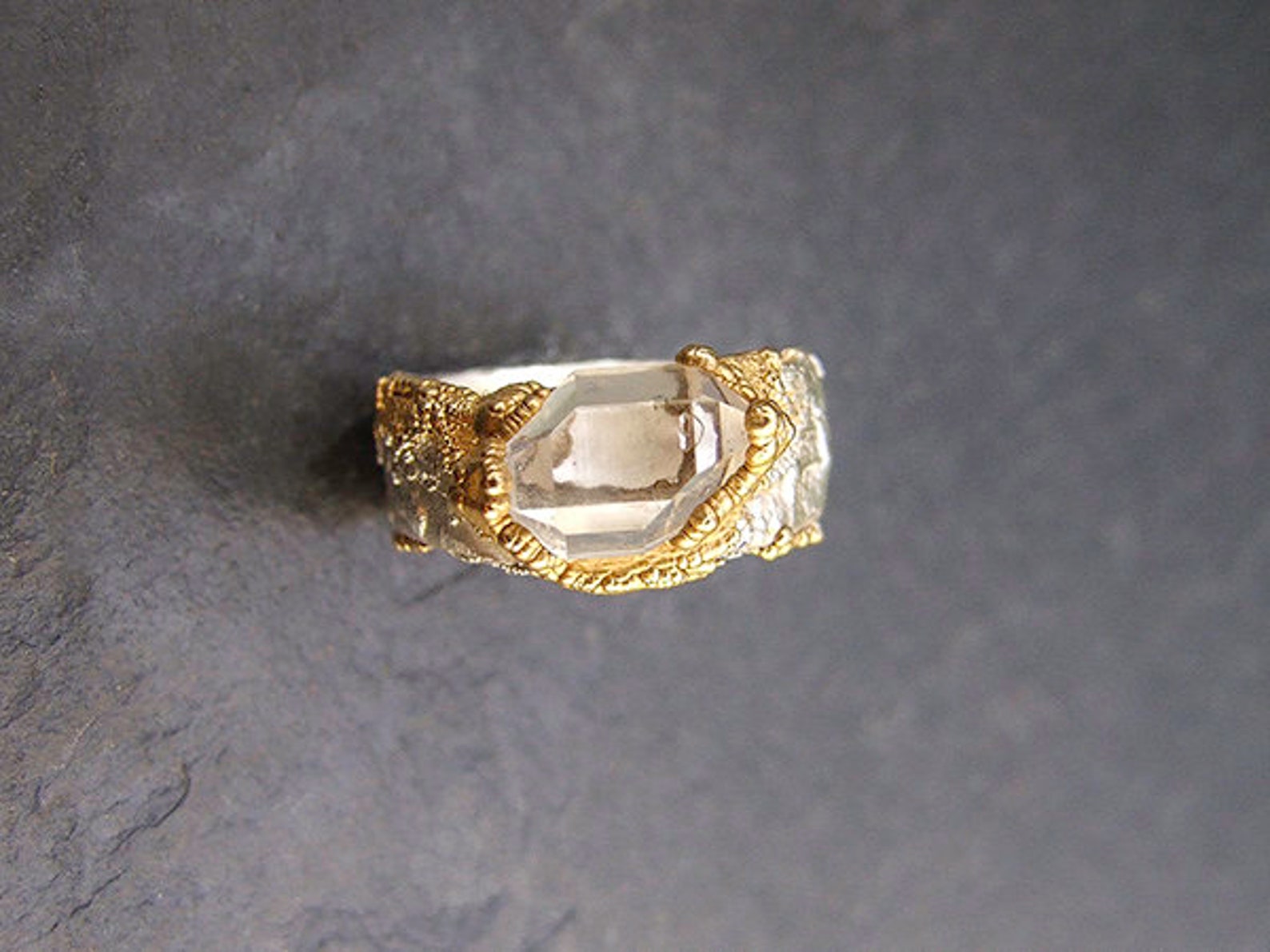 Talisman Ring Textured Silver Ring With Herkimer Diamond in | Etsy