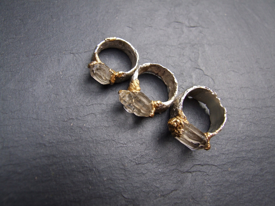 Talisman Ring - Silver Ring With Herkimer Diamond in Gold-plated ...