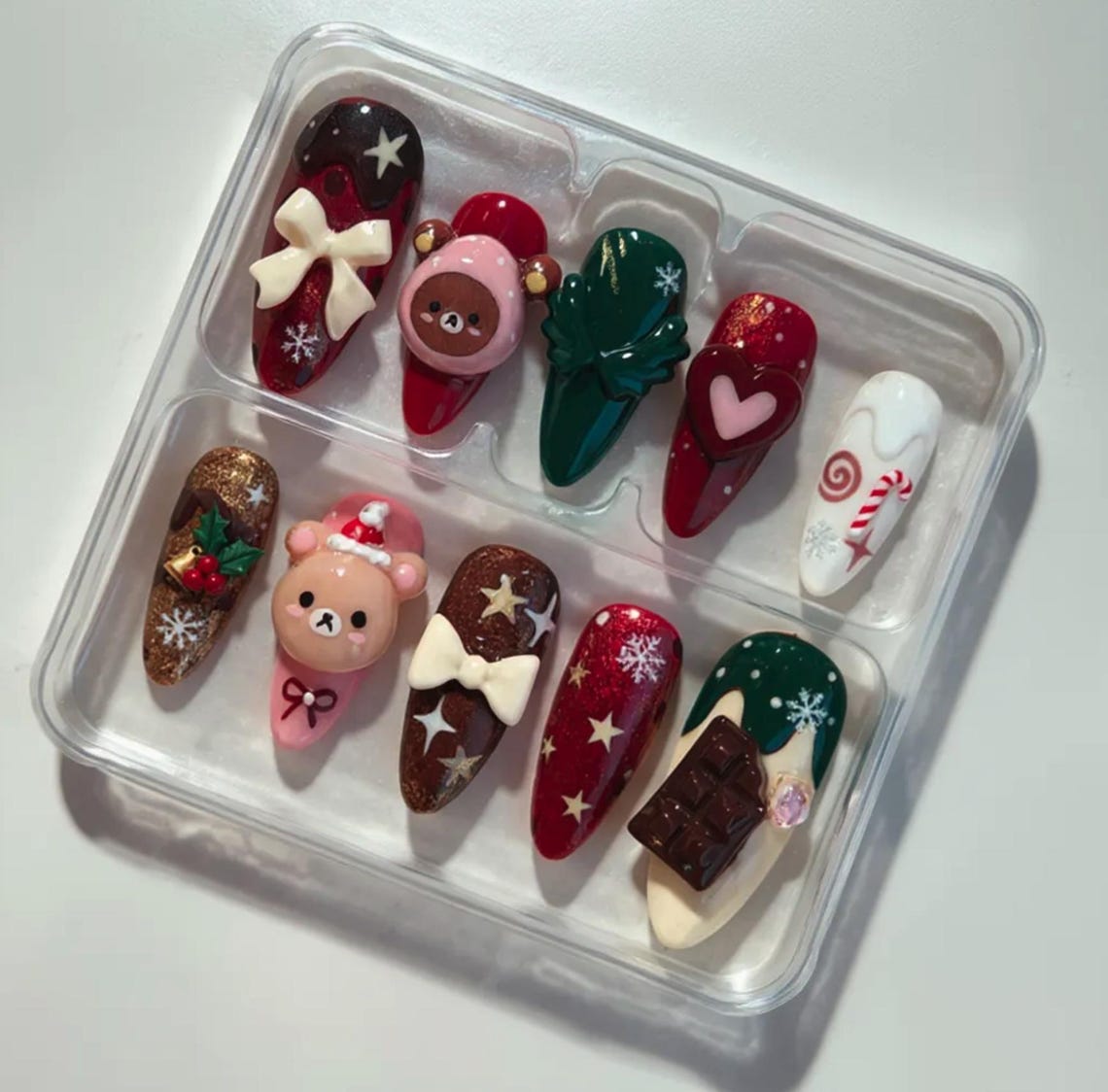 Kawaii 3D Rilakkuma Christmas Press on Nails | Cute Bear, Candy Cane ...
