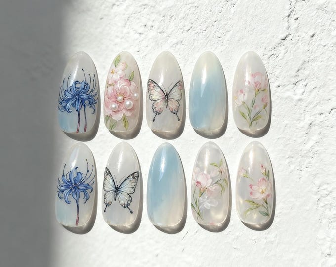 Shinobu Kocho Insect Hashira Press on Nails| Butterfly Cat Eye Nails ...