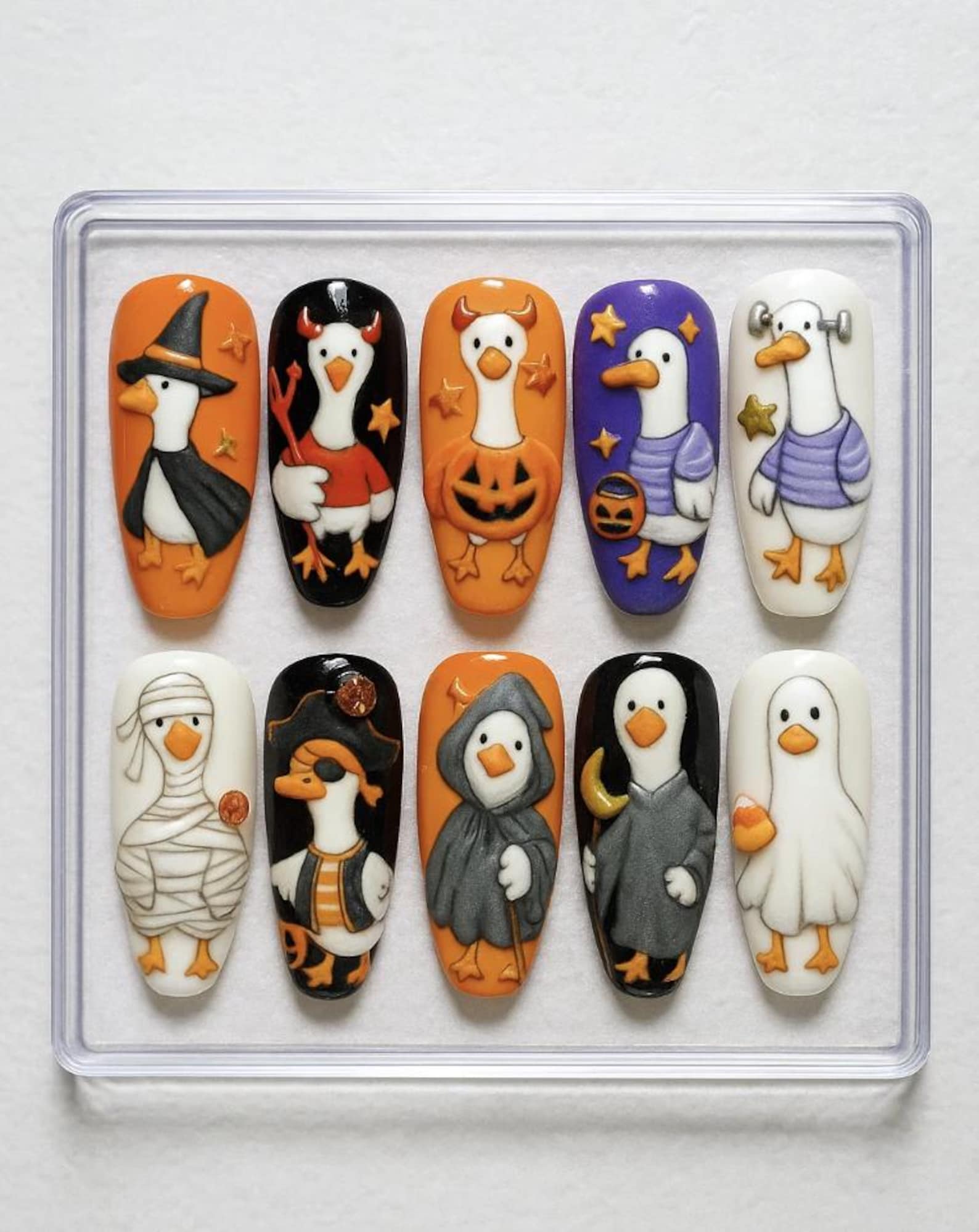 Halloween Goose Press on Nails, Cute Spooky Geese Nails, Goose in ...