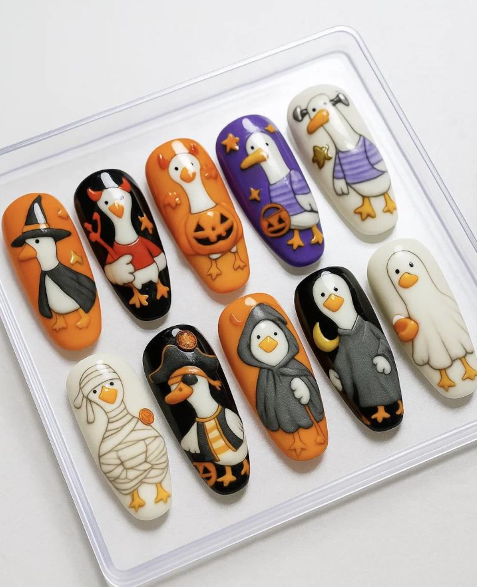 Halloween Goose Press on Nails, Cute Spooky Geese Nails, Goose in ...
