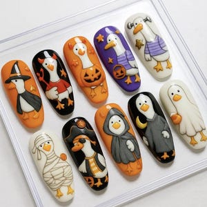 Halloween Goose Press on Nails, Cute Spooky Geese Nails, Goose in ...