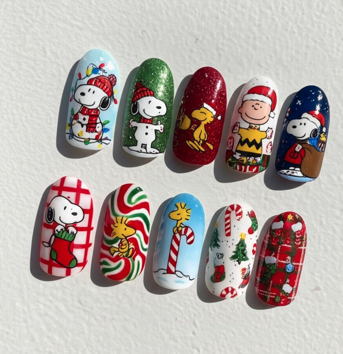 Christmas Snoopy Press on Nails: Holiday Nail Art - Etsy