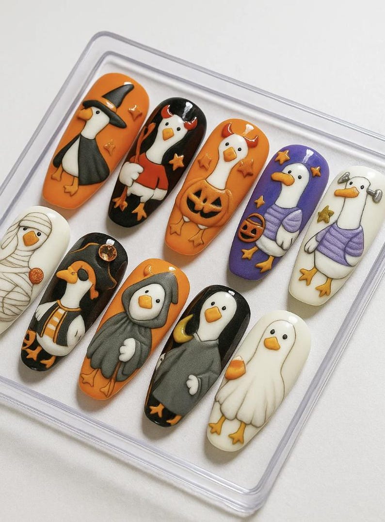 Halloween Goose Press on Nails, Cute Spooky Geese Nails, Goose in ...