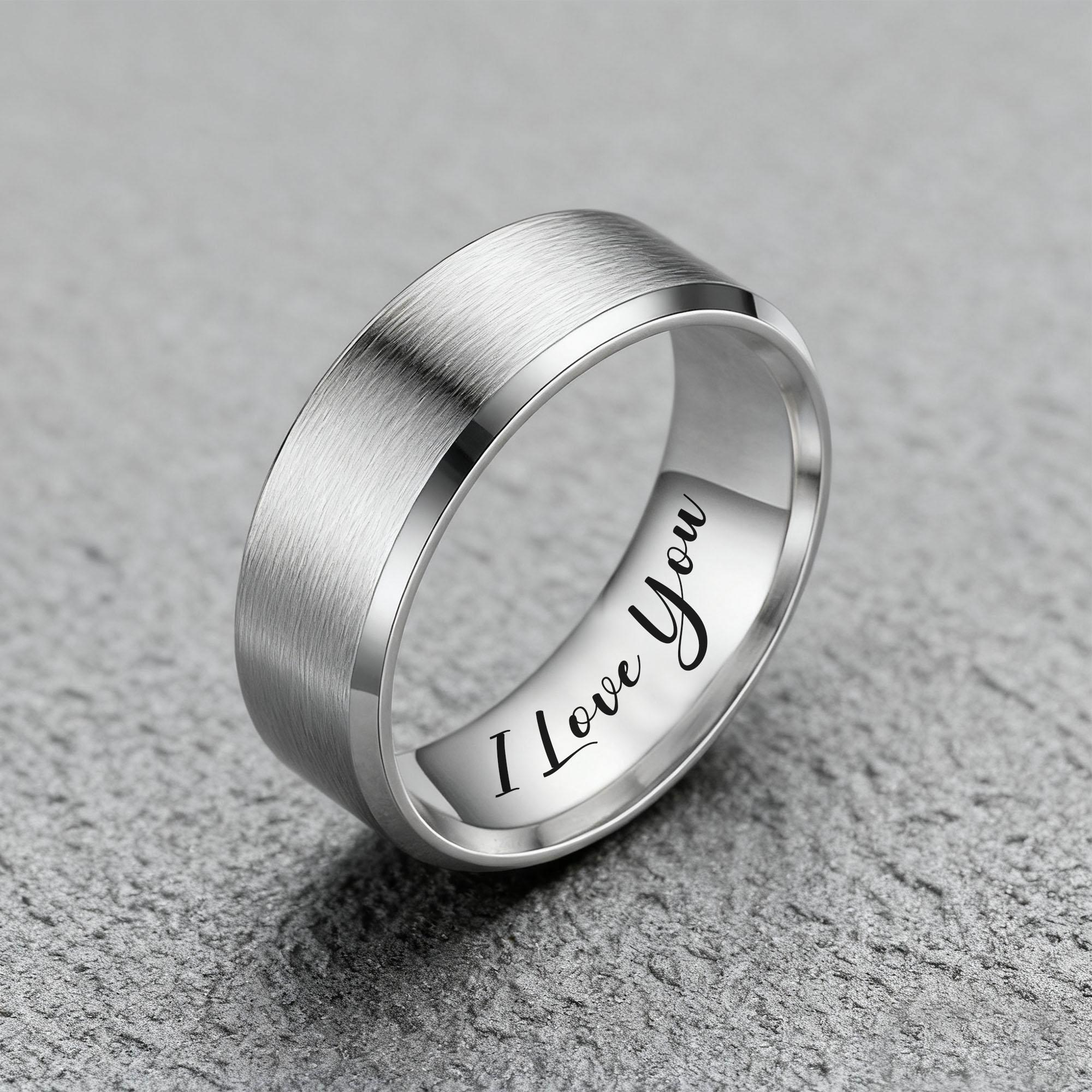 Simple Silver Stainless Steel Ring, Personalized Engraved Ring 6mm ...
