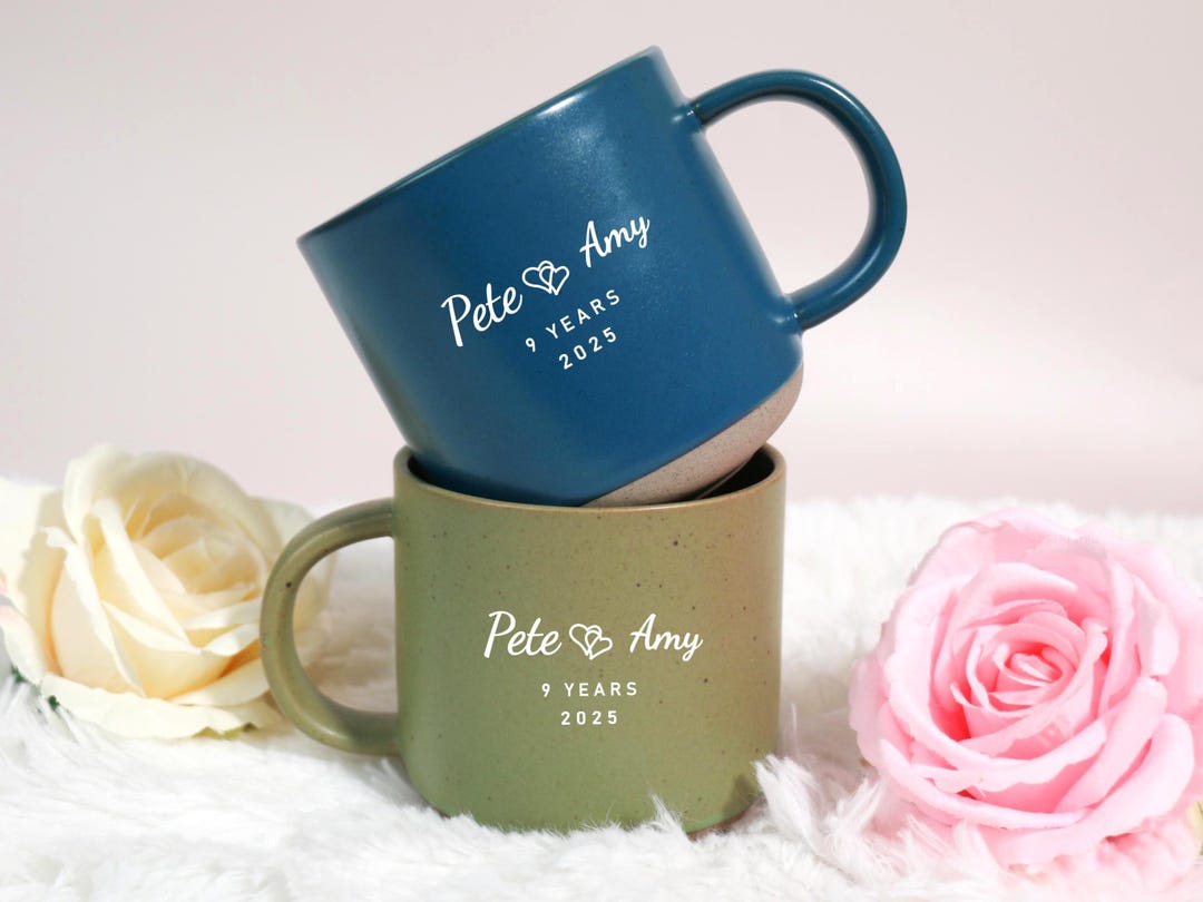 Personalized Engraved Couples Pottery Mug, Wedding or 9 Year ...