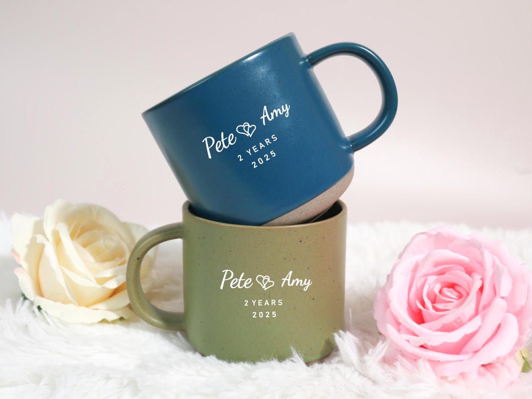 Personalized Engraved Couples Pottery Mug, Wedding or 2 Year ...