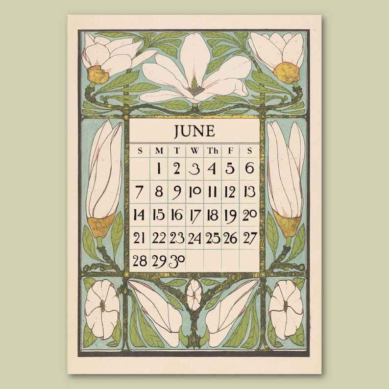 2026 Vintage Floral Calendar Printable, Art Nouveau Style (digital ...