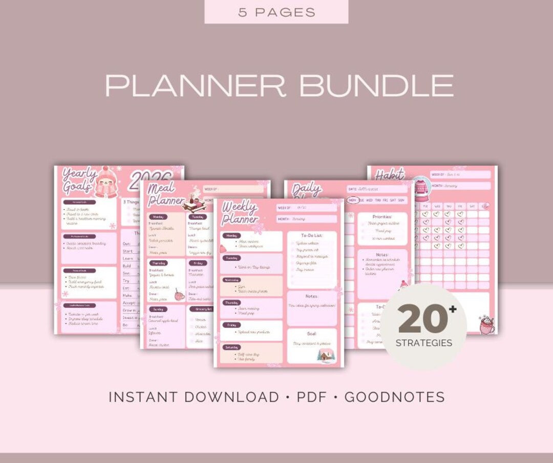 Pink Girly Aesthetic Planner Bundle | Daily, Weekly, Habit Tracker ...