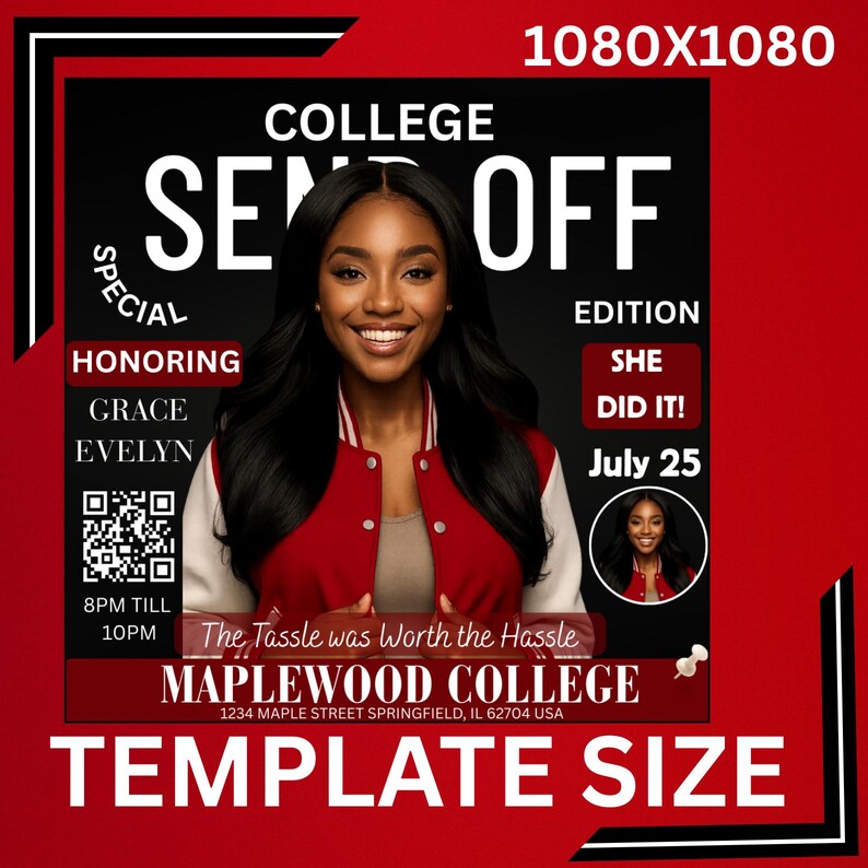 Editable College Send off Evite: Green Magazine Cover Template (digital ...