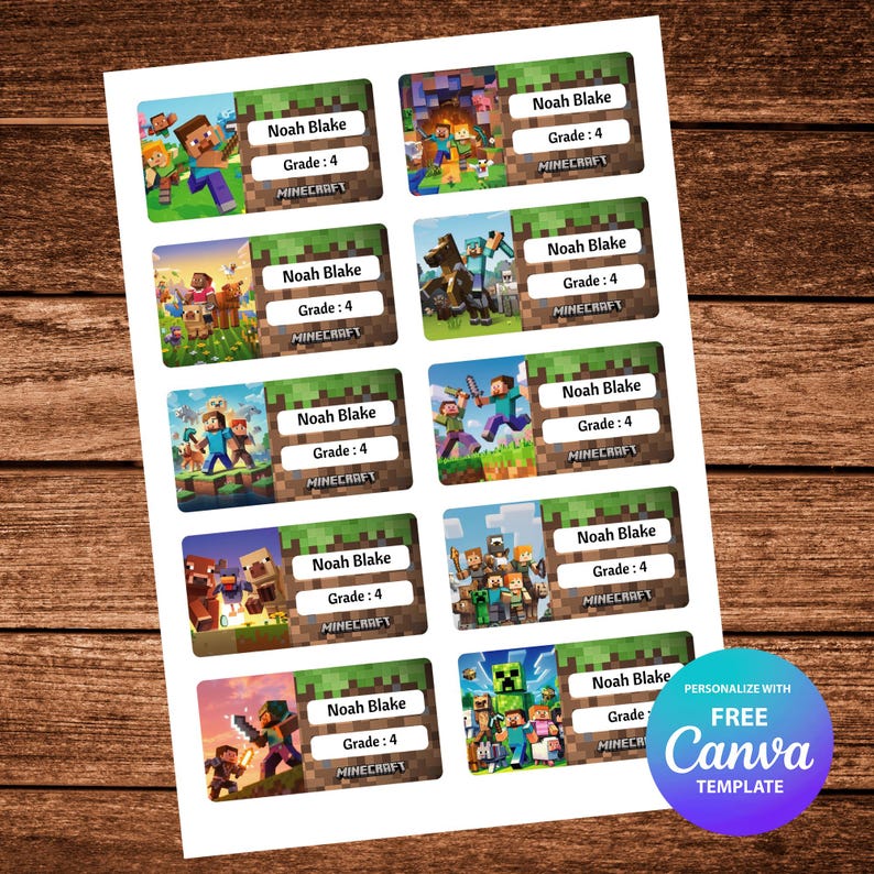 Minecraft School Labels – Editable Canva Template | Cute Name Tags for ...