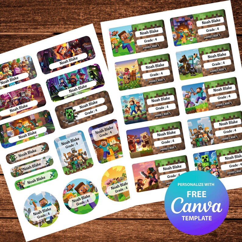 Minecraft School Labels – Editable Canva Template | Cute Name Tags for ...