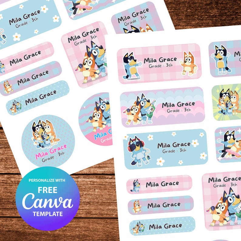 Bluey School Labels: Editable Name Tag Stickers (digital Download) - Etsy
