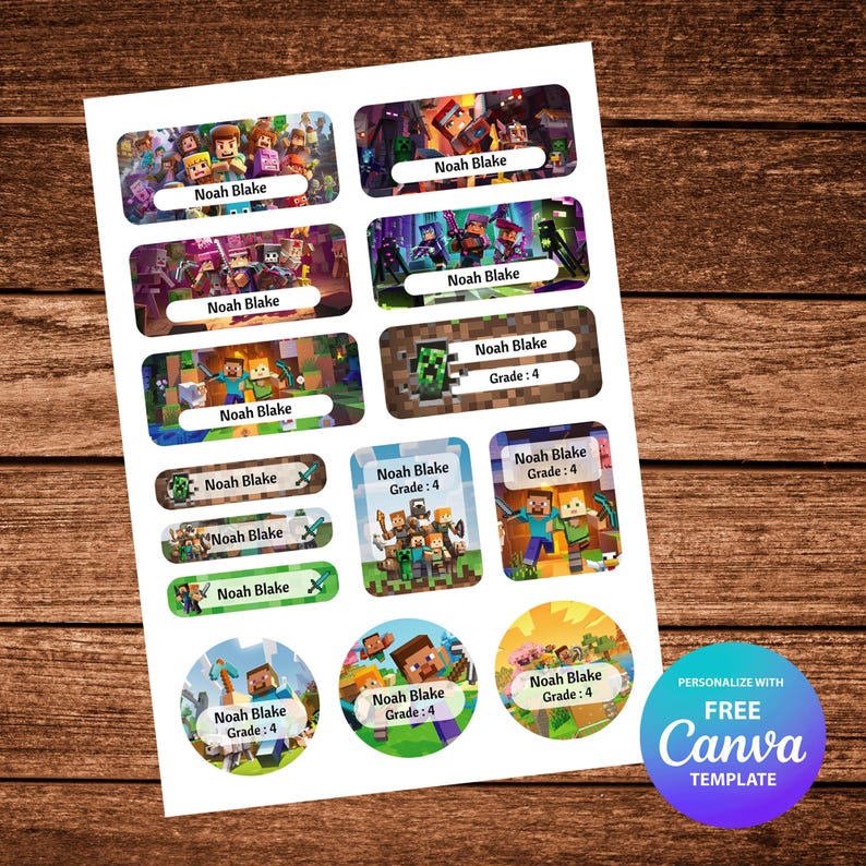 Minecraft School Labels – Editable Canva Template | Cute Name Tags for ...