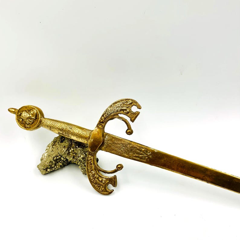 Vintage Hungarian Sword Letter Opener - Bronze Royal Crest Desk ...