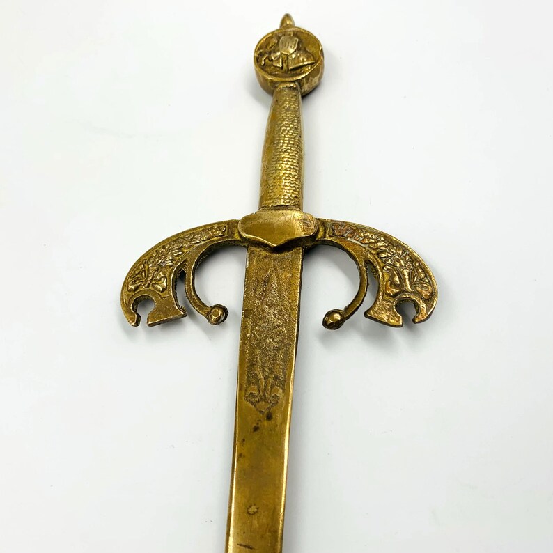 Vintage Hungarian Sword Letter Opener - Bronze Royal Crest Desk ...