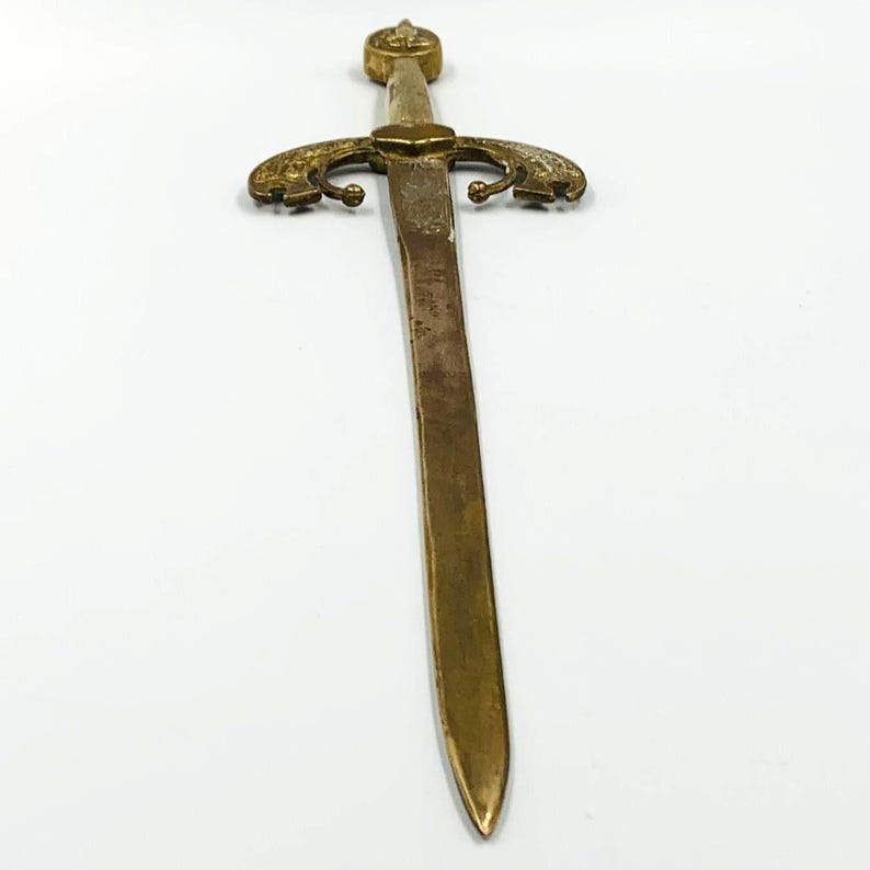 Vintage Hungarian Sword Letter Opener - Bronze Royal Crest Desk ...