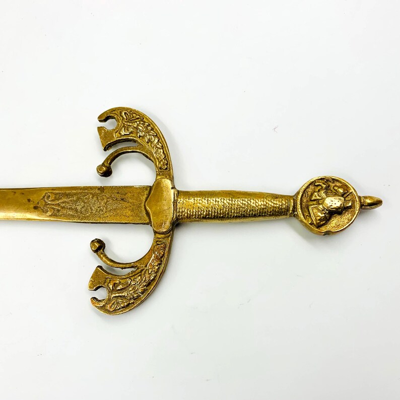 Vintage Hungarian Sword Letter Opener - Bronze Royal Crest Desk ...