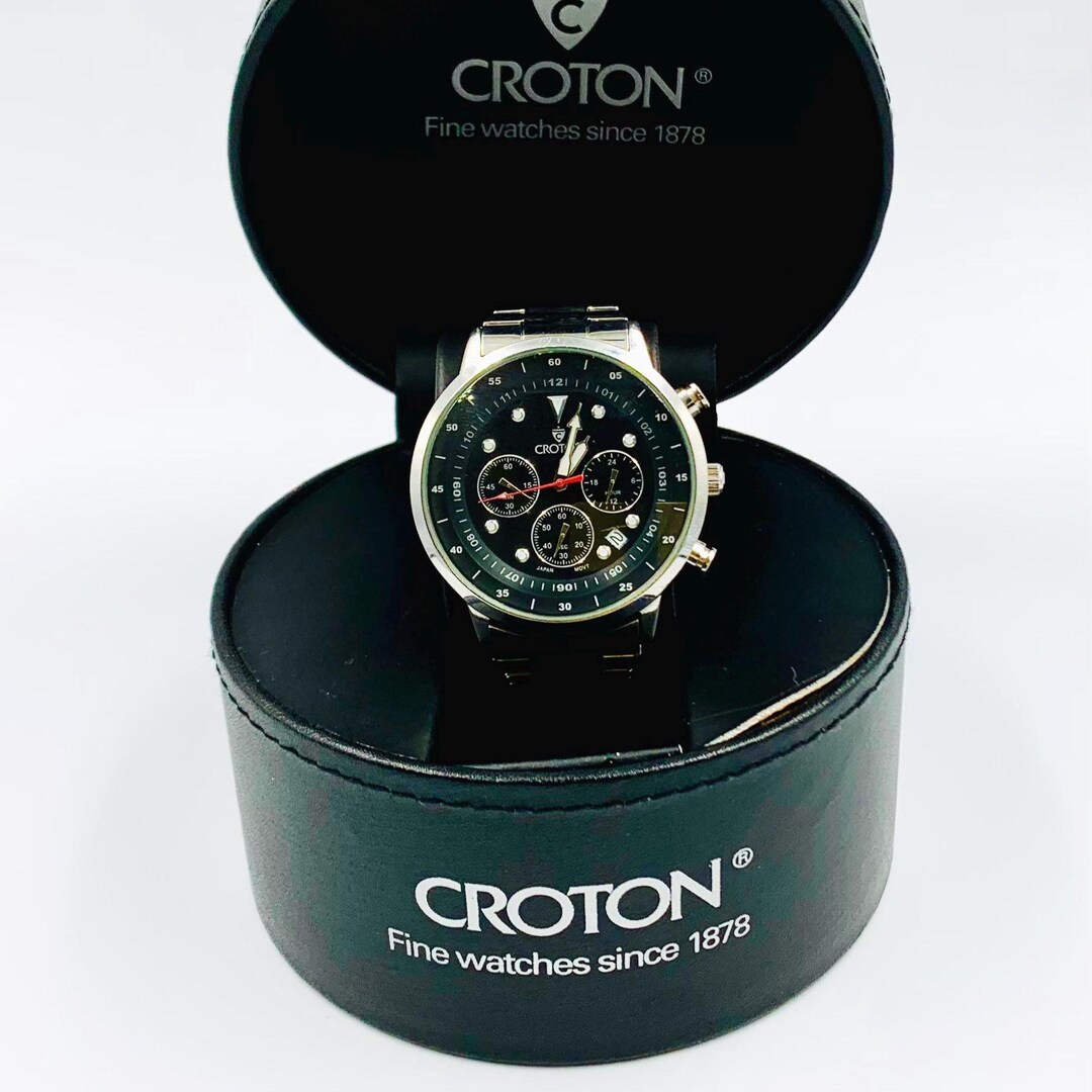 Croton Cronomaster Quartz Chronograph Watch, Black Dial, Original Box ...