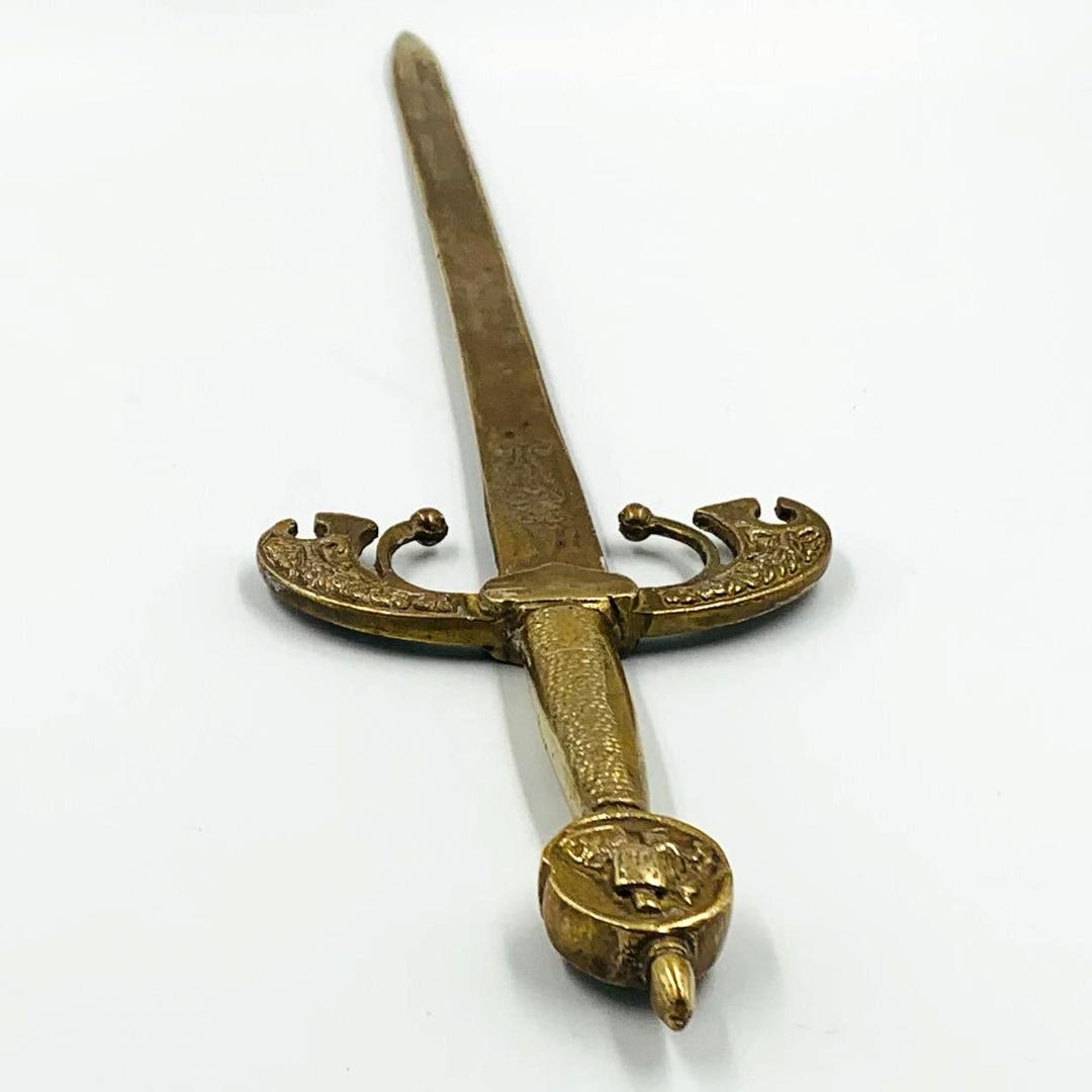 Vintage Hungarian Sword Letter Opener - Bronze Royal Crest Desk ...