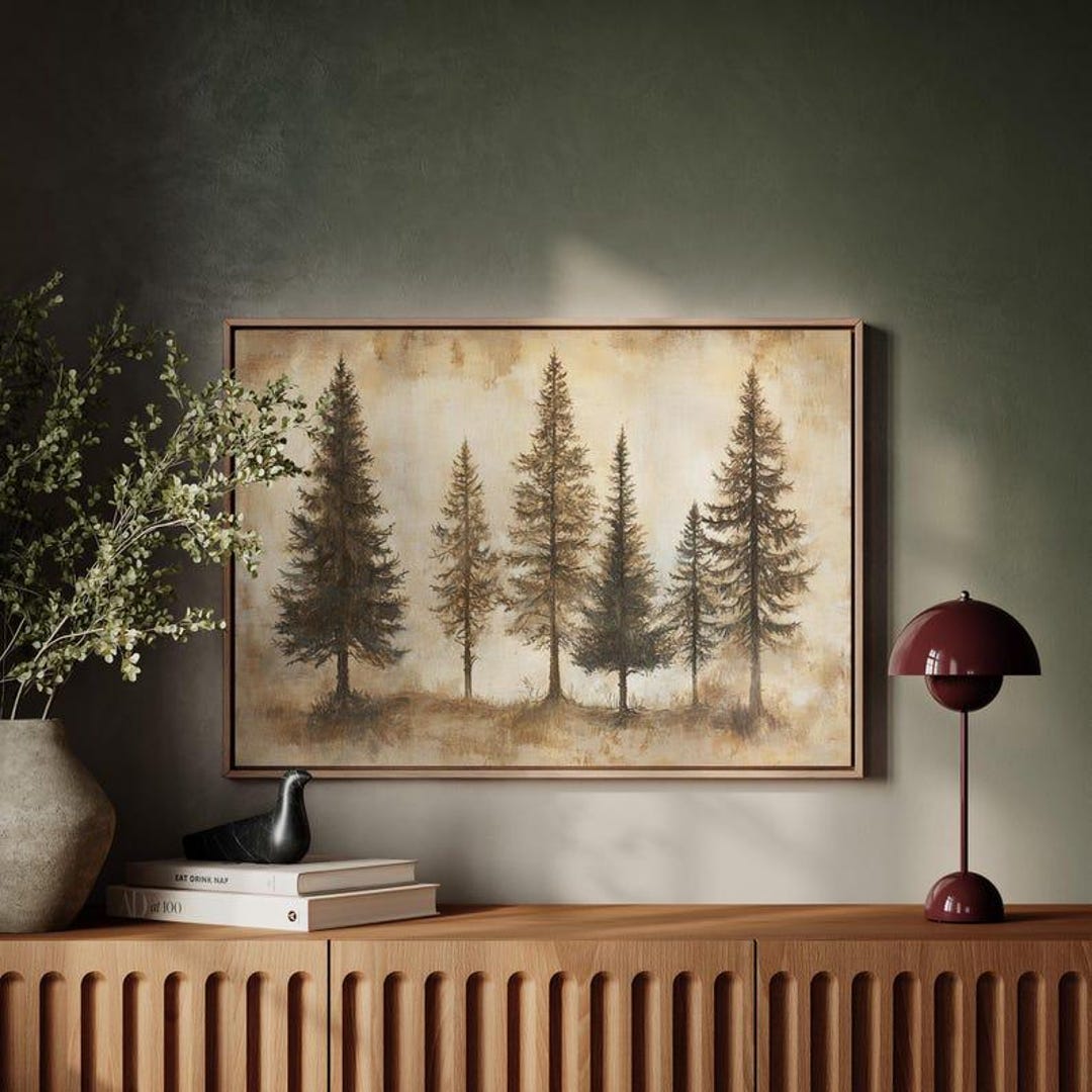 Vintage Pine Trees Poster Art, Rustic Woodland Decor, Nature-inspired ...