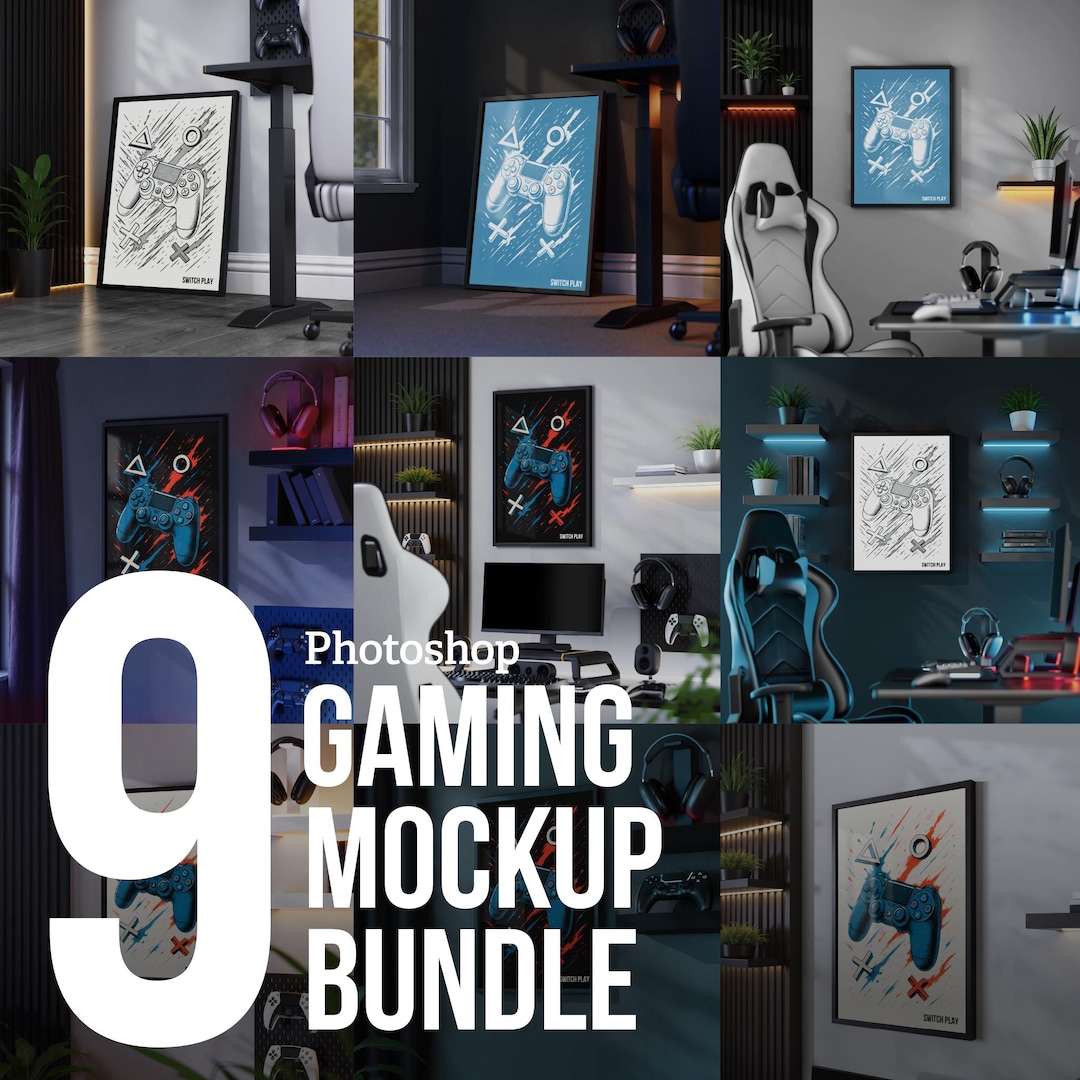 Gaming Room Frame Mockup PSD| Bundle | DIN Ratio Editable Templates ...