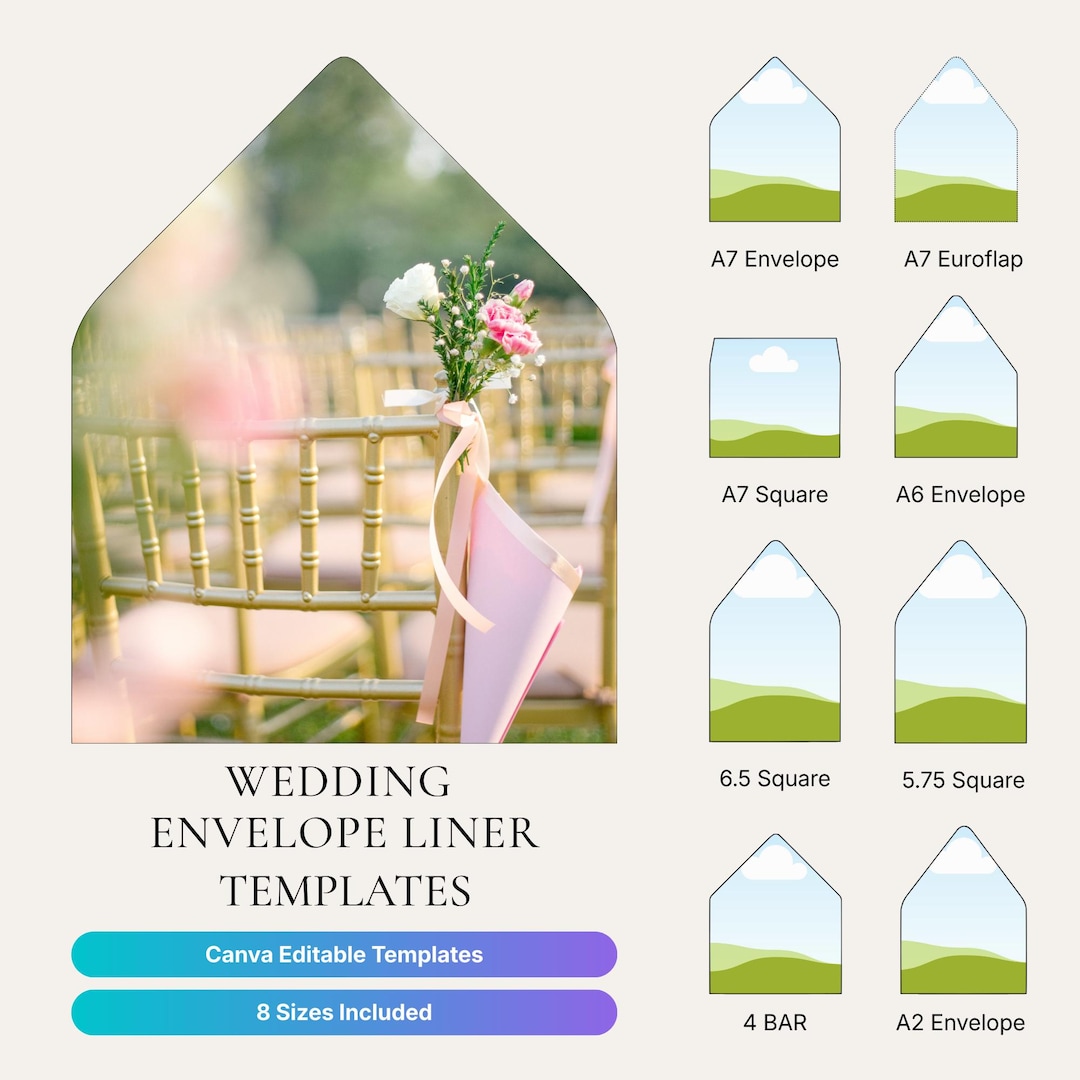 Wedding Envelope Liner Template, Canva Editable, DIY Printable A7 A6 A2 ...