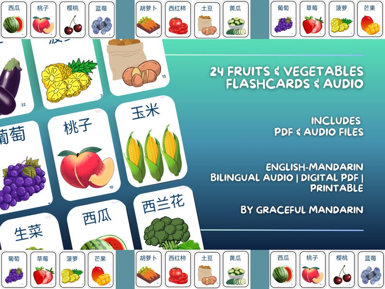 Fruits & Vegetables Flashcards With Audio (24) | Mandarin-english ...