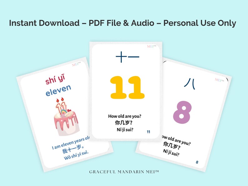 Number Flashcards 1–20 | Mandarin-english-pinyin With Audio | Bilingual ...