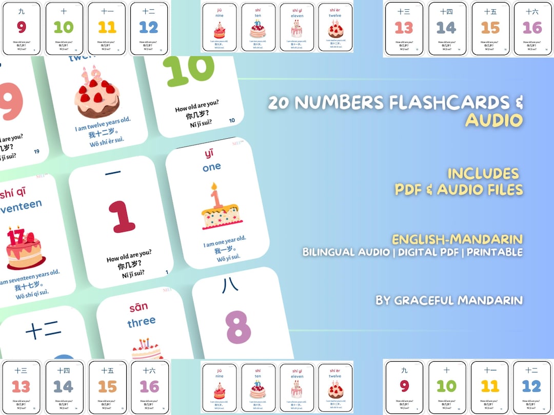 Number Flashcards 1–20 | Mandarin-english-pinyin With Audio | Bilingual ...