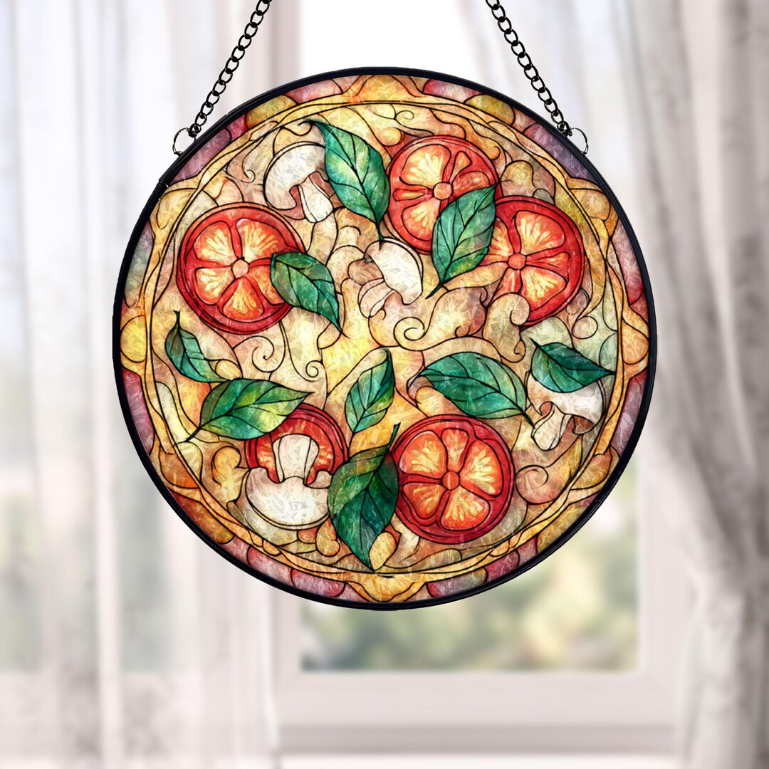 Pizza Stained Glass Suncatcher, Margherita Window Decor, Food Lover ...