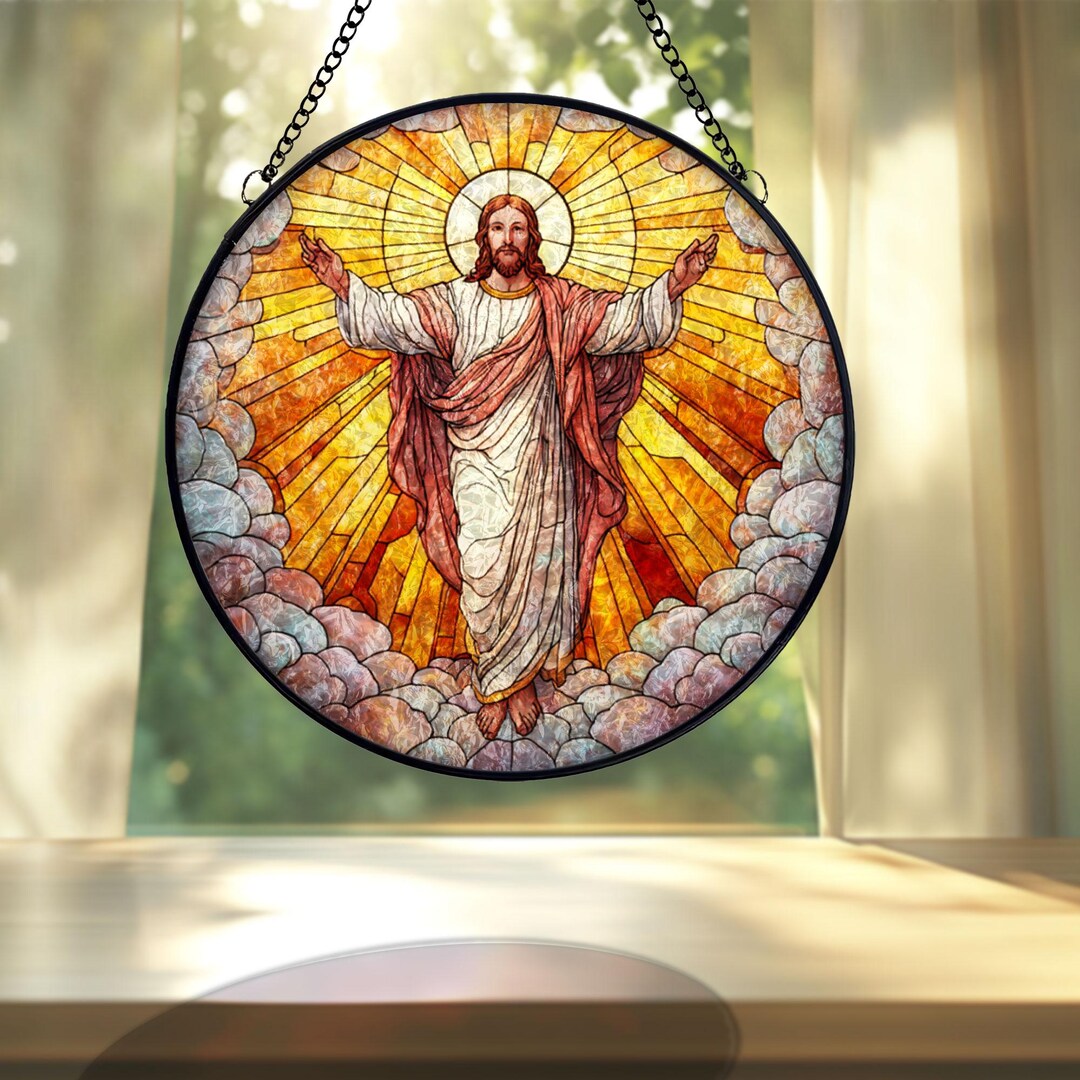 Jesus Resurrection Stained Glass Suncatcher, Christian Window Hanging ...