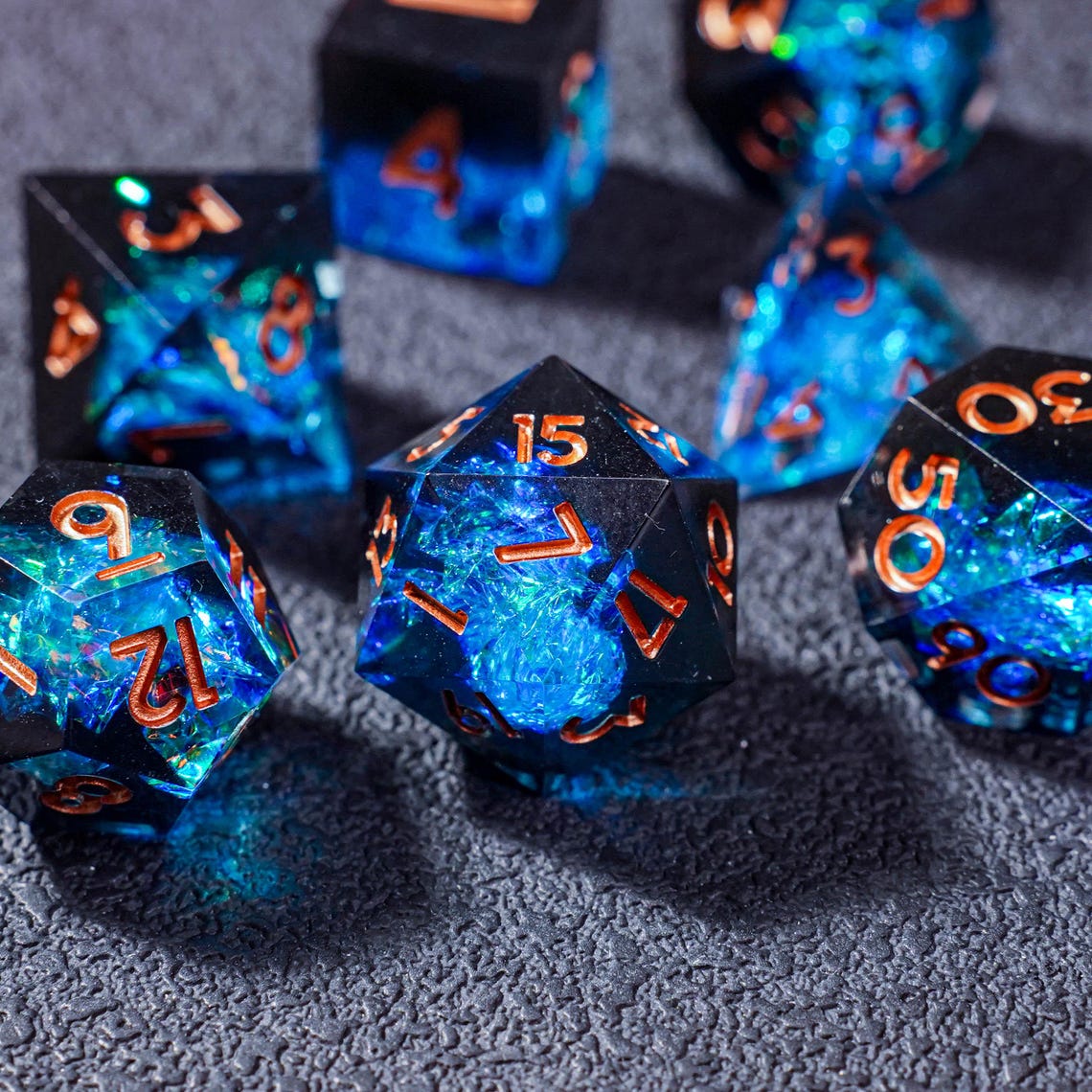 Blue Lightning DND D20, D6 Dice, Blue Black Sharp Edge D&D Dice Set ...