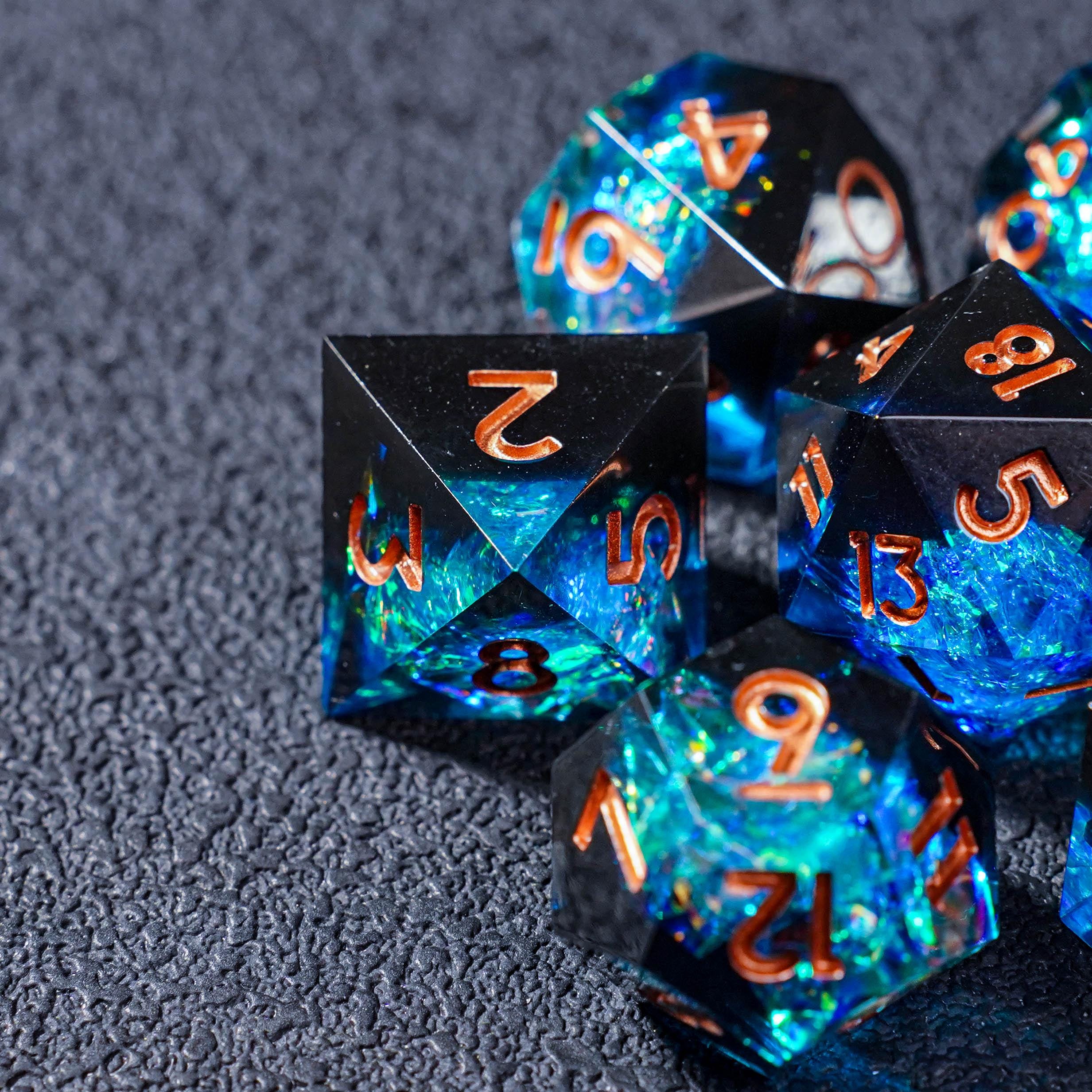 Blue Lightning DND D20, D6 Dice, Blue Black Sharp Edge D&D Dice Set ...