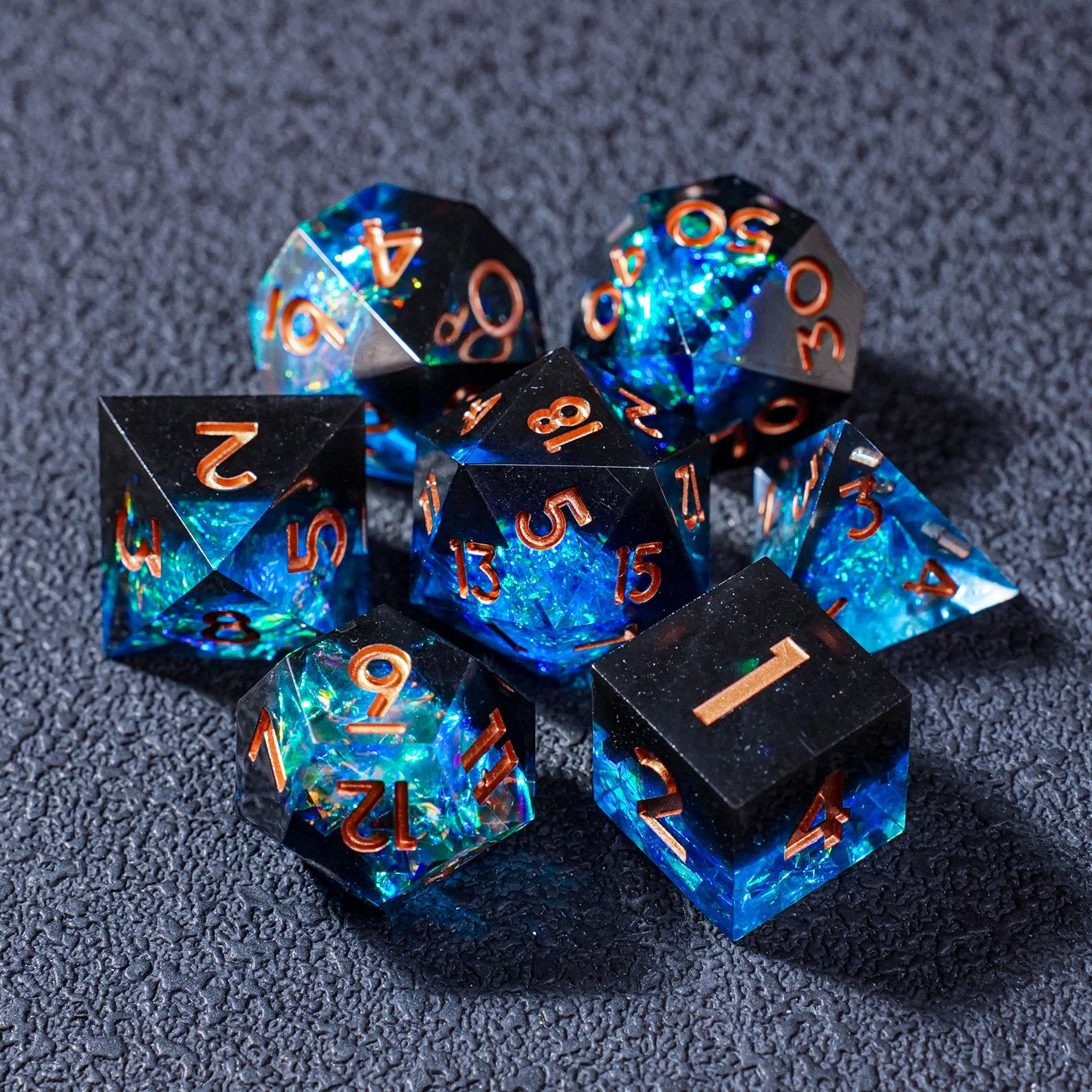 Blue Lightning DND D20, D6 Dice, Blue Black Sharp Edge D&D Dice Set ...