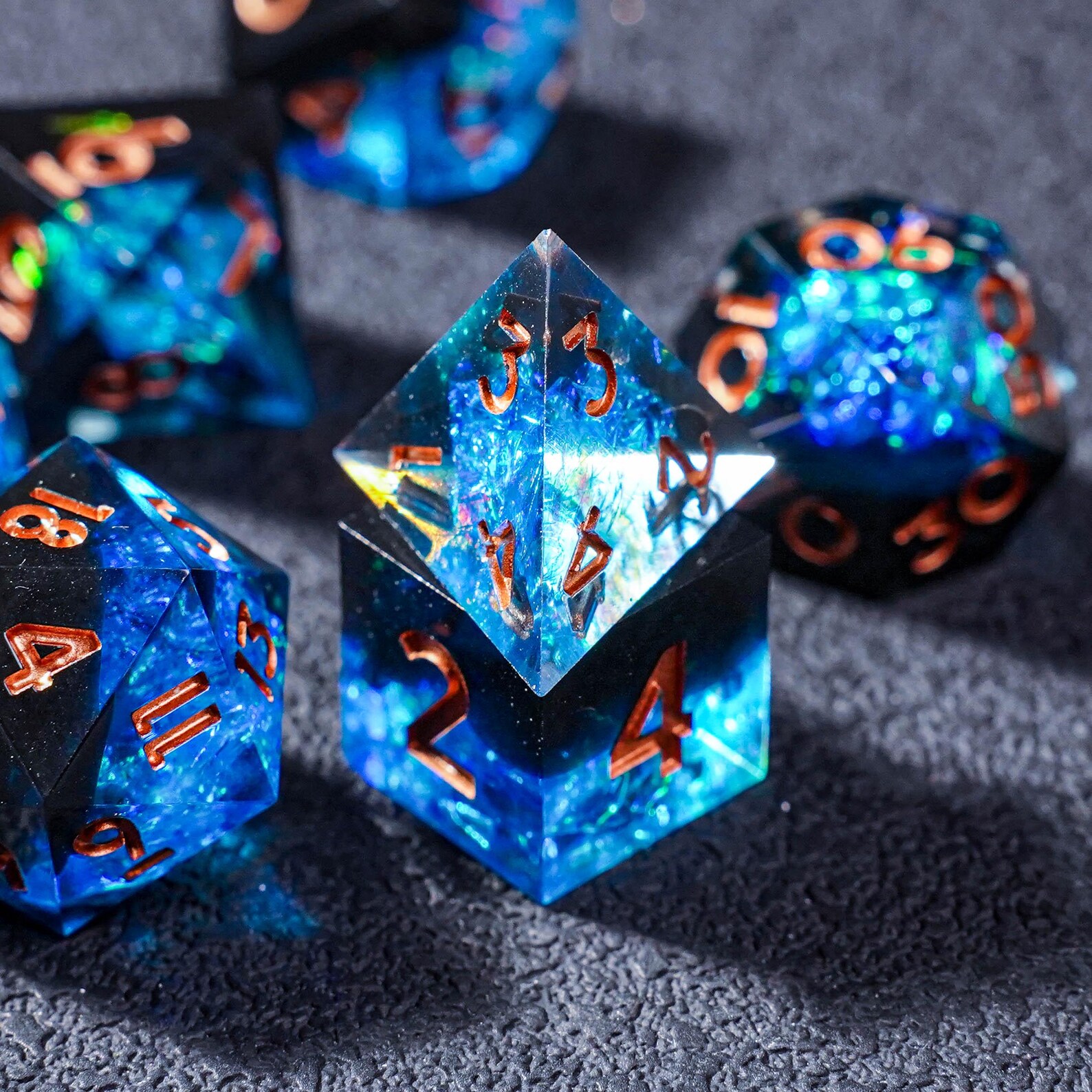 Blue Lightning DND D20, D6 Dice, Blue Black Sharp Edge D&D Dice Set ...